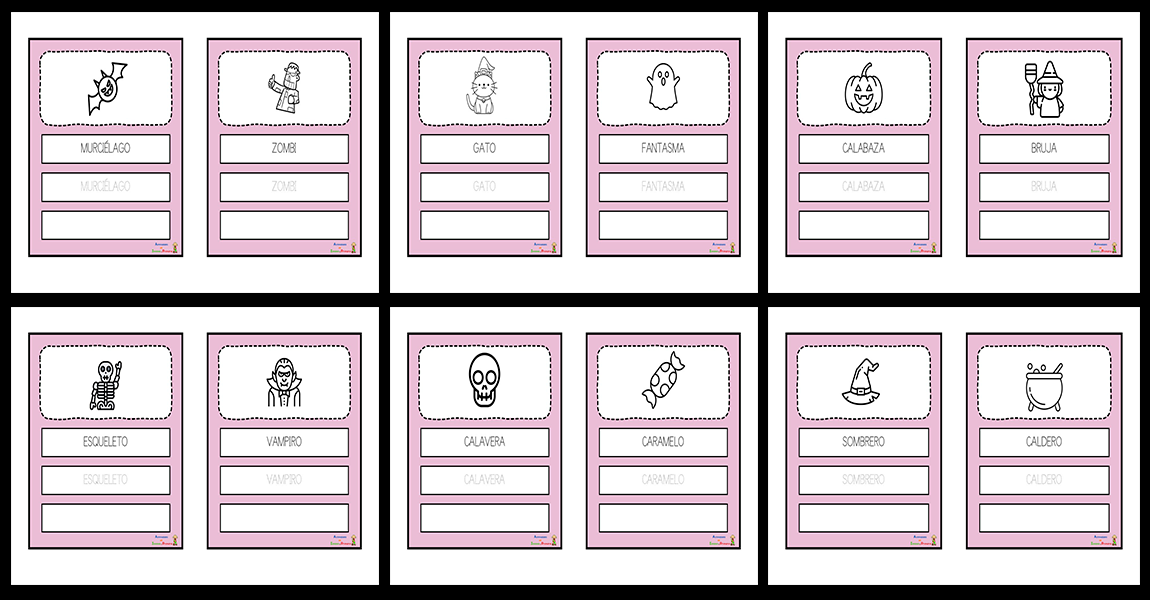 Tarjetas de lectoescritura con vocabulario de Halloween - Actividades ...