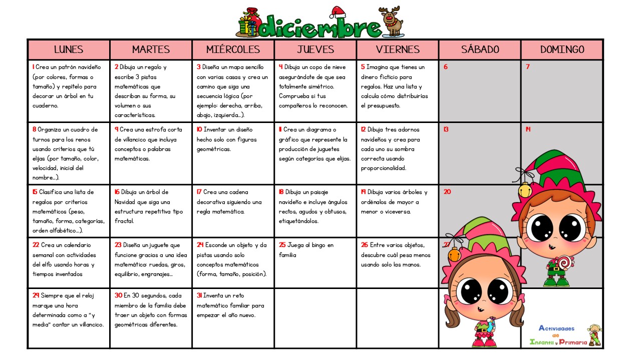 Calendario de retos matemáticos navideños para el mes de diciembre ...