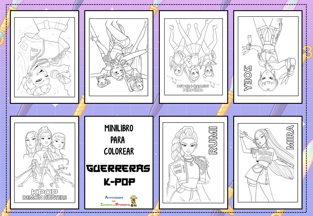 Mini libros para colorear de las Guerreras K-Pop y los Saja Boys ...