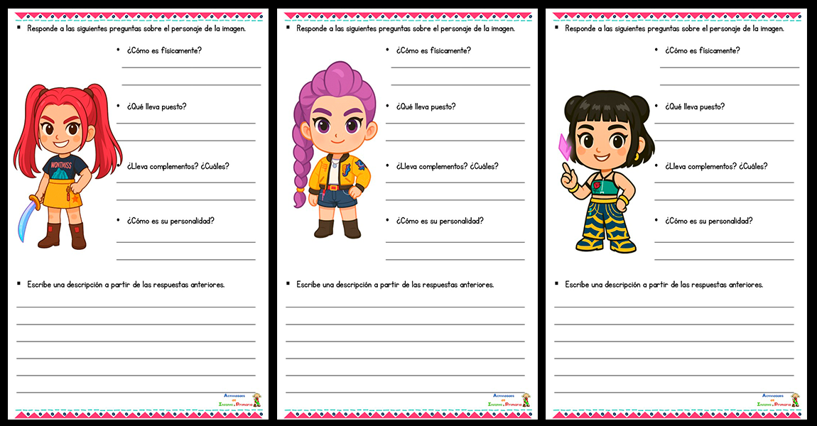 Fichas para realizar descripciones de los personajes de las Guerreras K ...