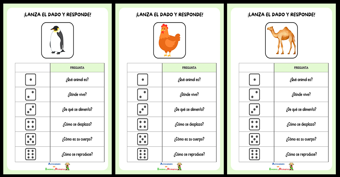 Lanza el dado y responde: Juego para aprender sobre los animales ...