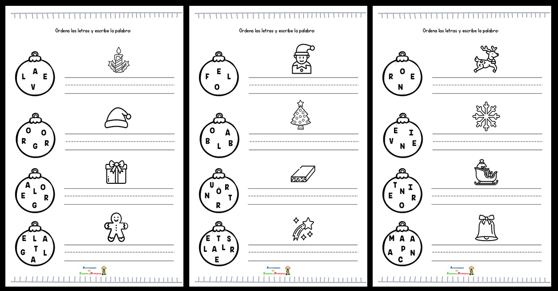 Lectoescritura del vocabulario de Navidad: Ordena, escribe y colorea ...
