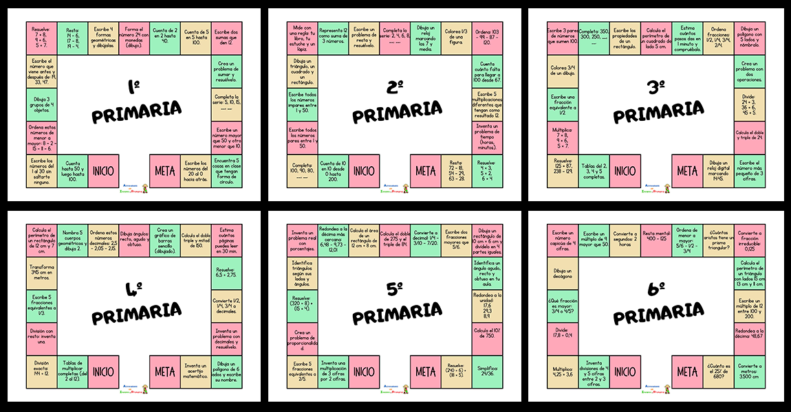 Tablero de retos de matemáticas: De primero a sexto de Primaria ...