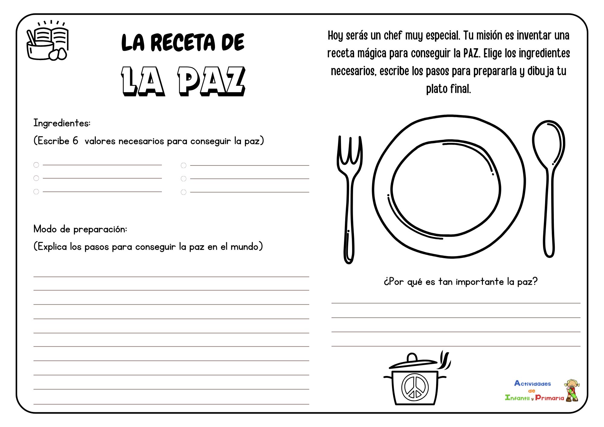 Actividad creativa: La receta de la Paz - Actividades de infantil y ...