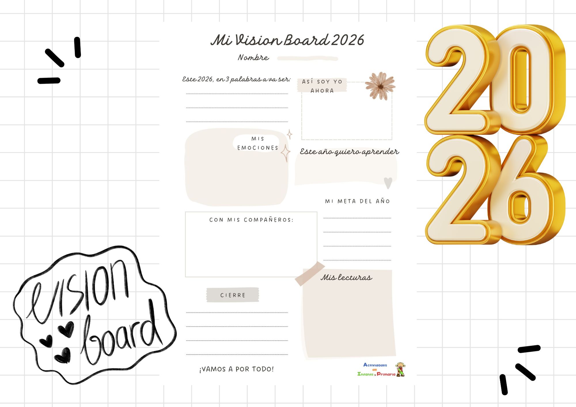 Plantilla para crear tu vision board escolar, actividad primeros días ...