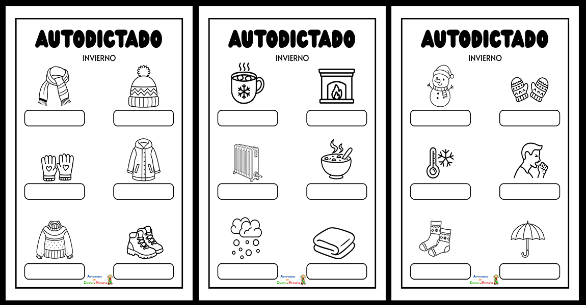 Autodictado de palabras de invierno con dibujos para colorear ...