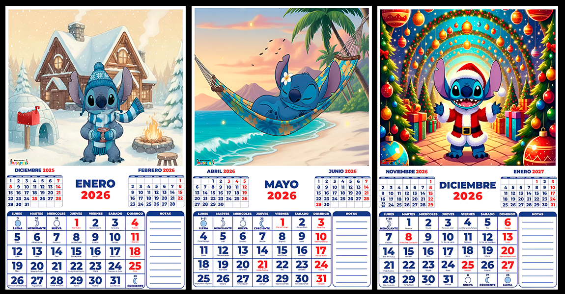 Calendario lunar 2026 protagonizado por Stitch - Actividades de ...