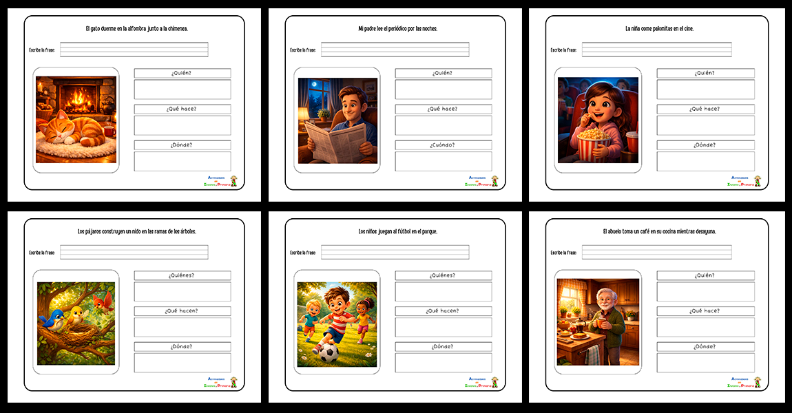 Comprensión lectora de oraciones: Lee, observa y responde ¿Quién?, ¿Qué ...