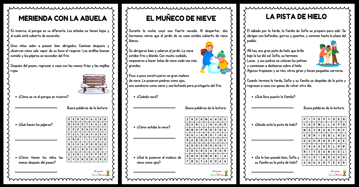 Lecturas con temática de invierno con sopas de letras - Actividades de ...