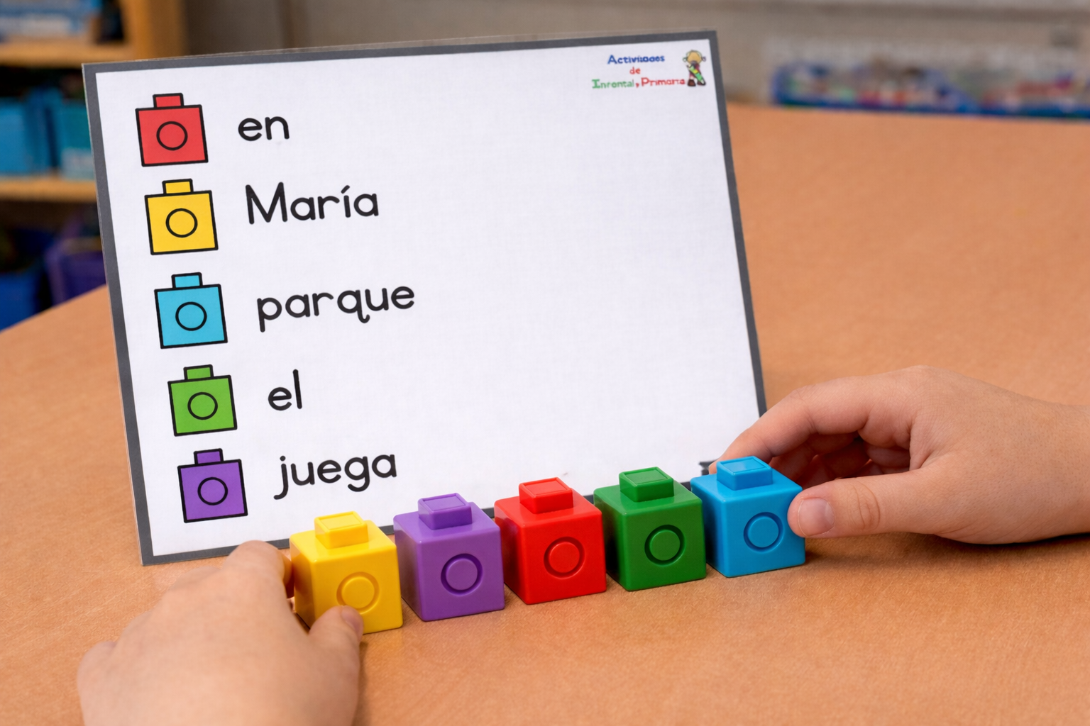 Construcción de frases de 5 palabras con apoyo visual de policubos ...