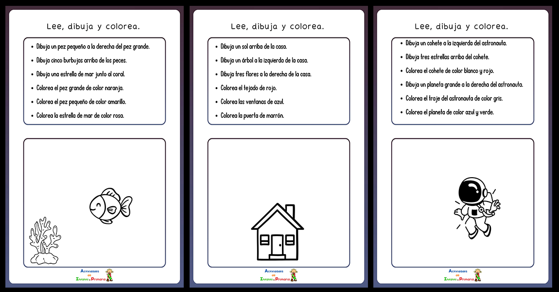 Lee, dibuja y colorea - Actividades de infantil y primaria