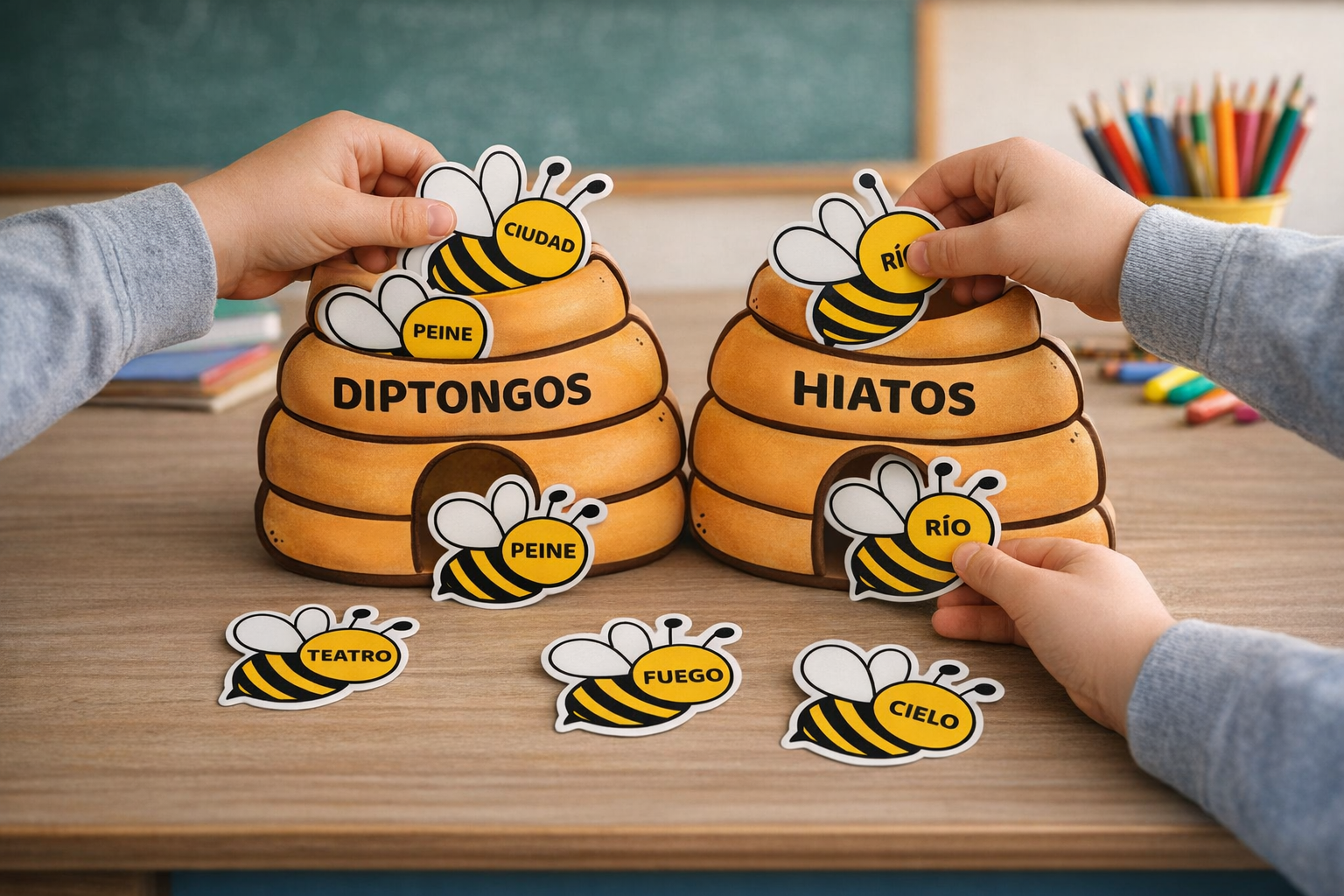 Colmenas ortográficas: Clasifica palabras según diptongo o hiato ...