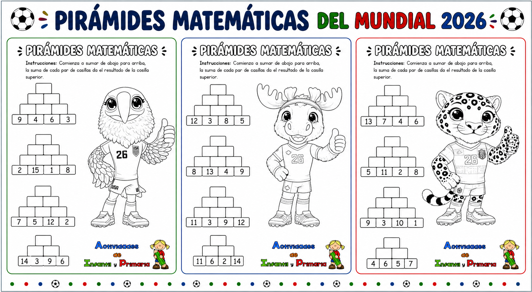 Colorea y resuelve pirámides matemáticas con las mascotas del Mundial ...