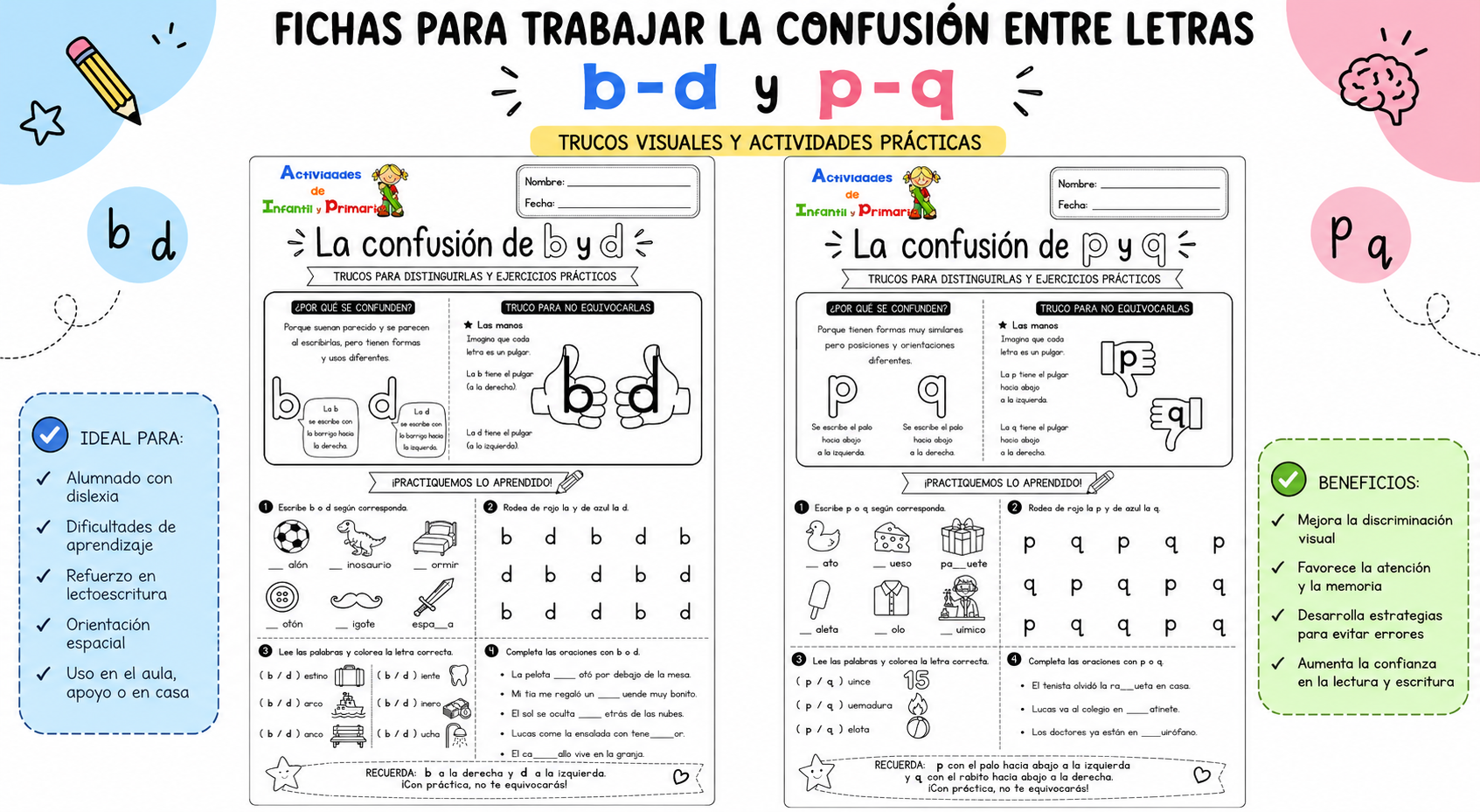 Lectoescritura sin confusiones: b - d y p - q - Actividades de infantil ...